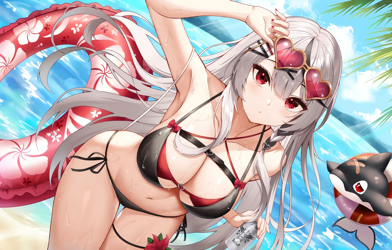 Wallpaper girl, sexy, wet, cleavage, beach, long hair, sea, ocean for mobile and desktop ...