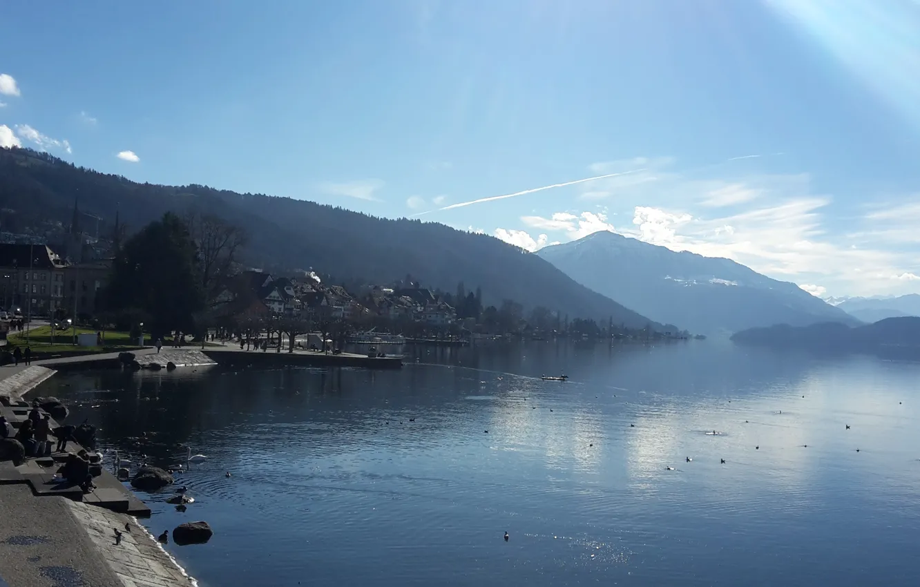 Wallpaper Switzerland, lake Zug, mount Rigi, the city of Zug for mobile ...