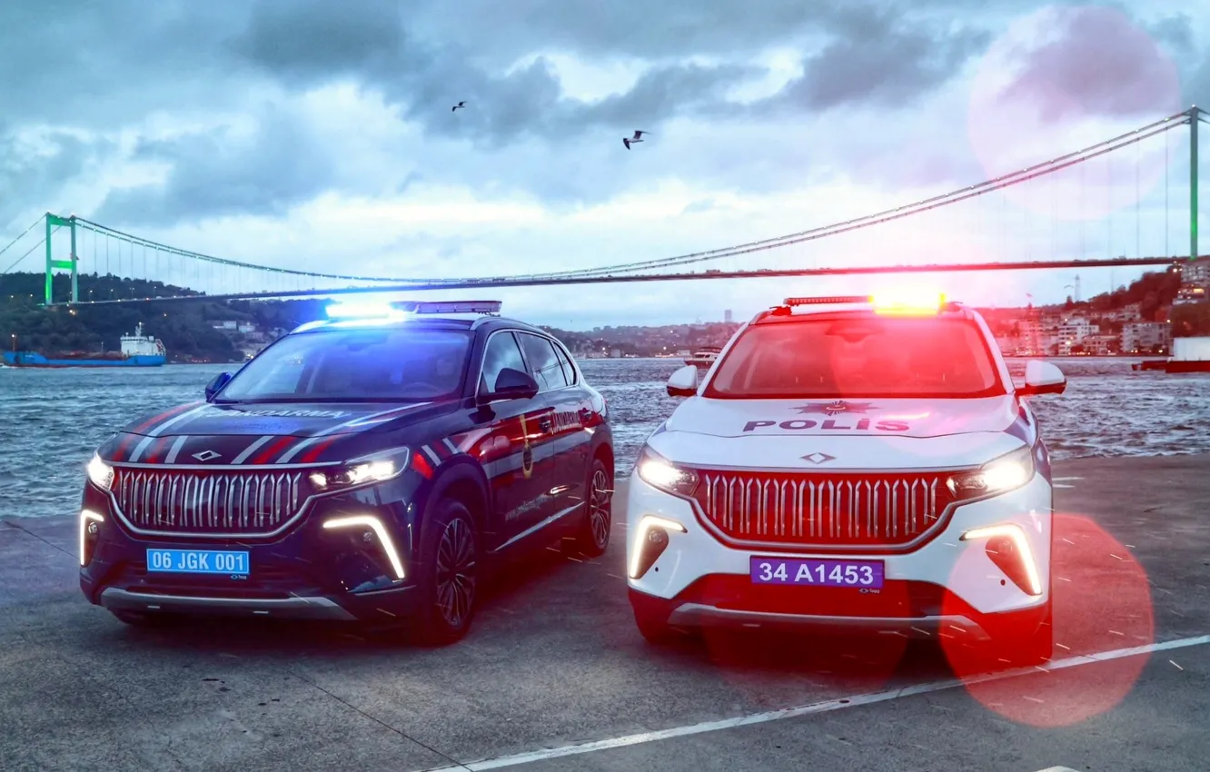 Wallpaper Bosphorus Bridge, police car, TOGG, T10X for mobile and ...
