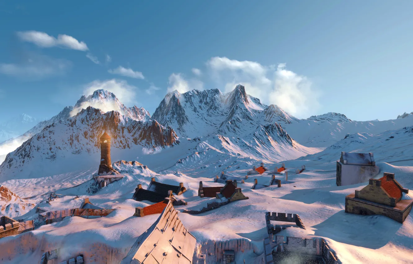 Wallpaper snow, mountains, lighthouse, the witcher 3 wild hunt for ...