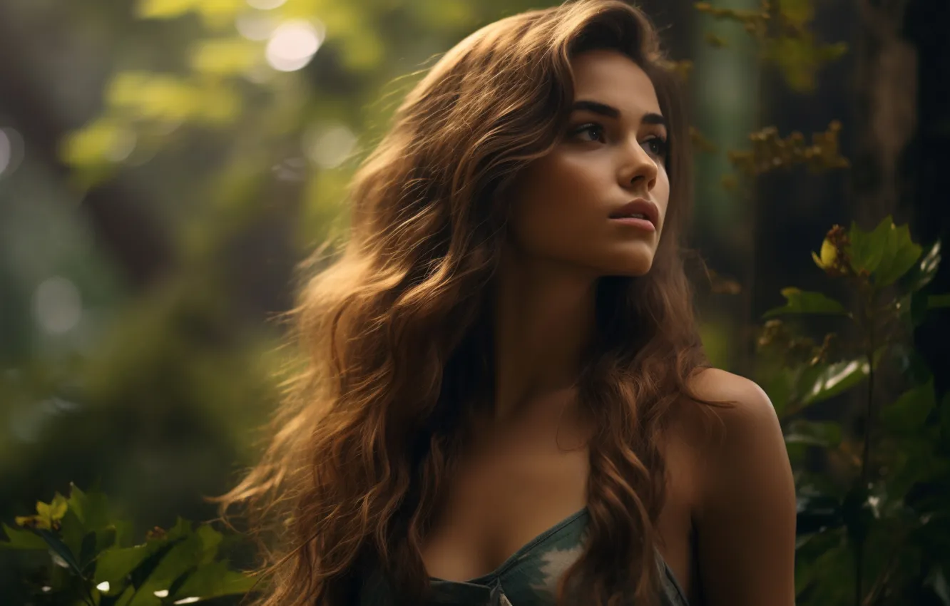 Wallpaper Look Leaves Girl Light Nature Face Pose Image For