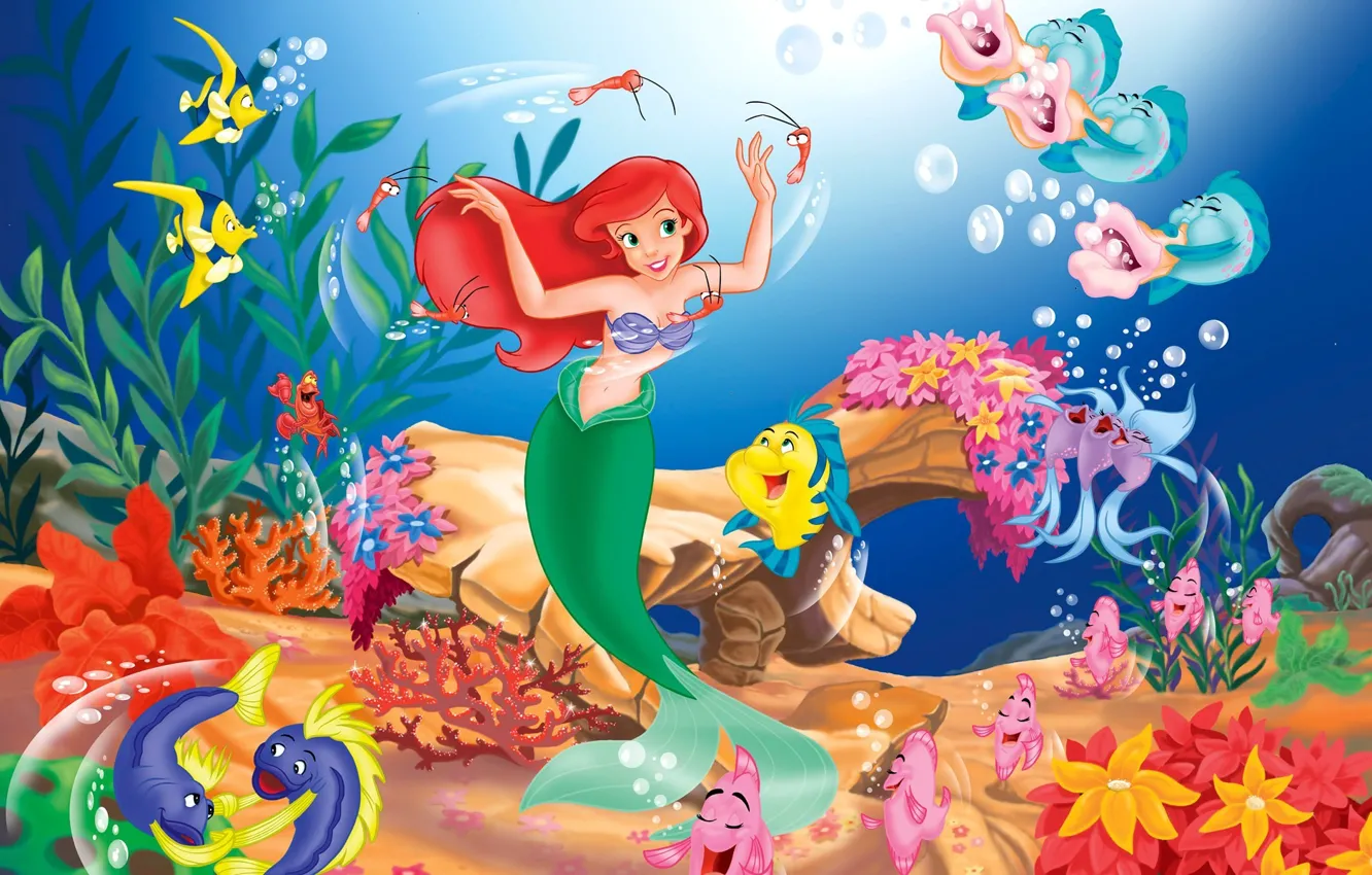Wallpaper fish, cartoon, Ariel, song, the little mermaid for mobile and ...
