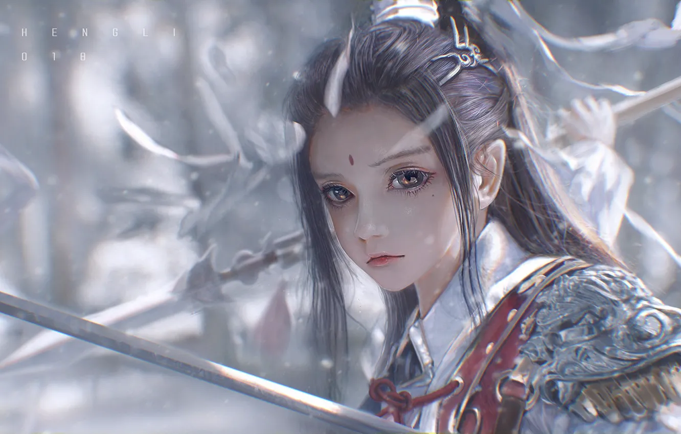 Wallpaper look, armor, mole, hairstyle, blade, peak, pauldron, woman ...