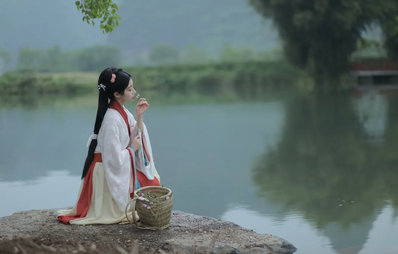 Wallpaper rock, flower, woman, water, beautiful, model, pretty, reflection for mobile and ...