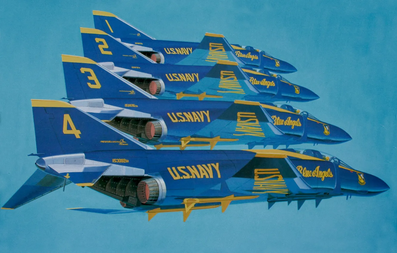 Wallpaper art, F-4, painting, aviation, Blue Angels, jet for mobile and ...