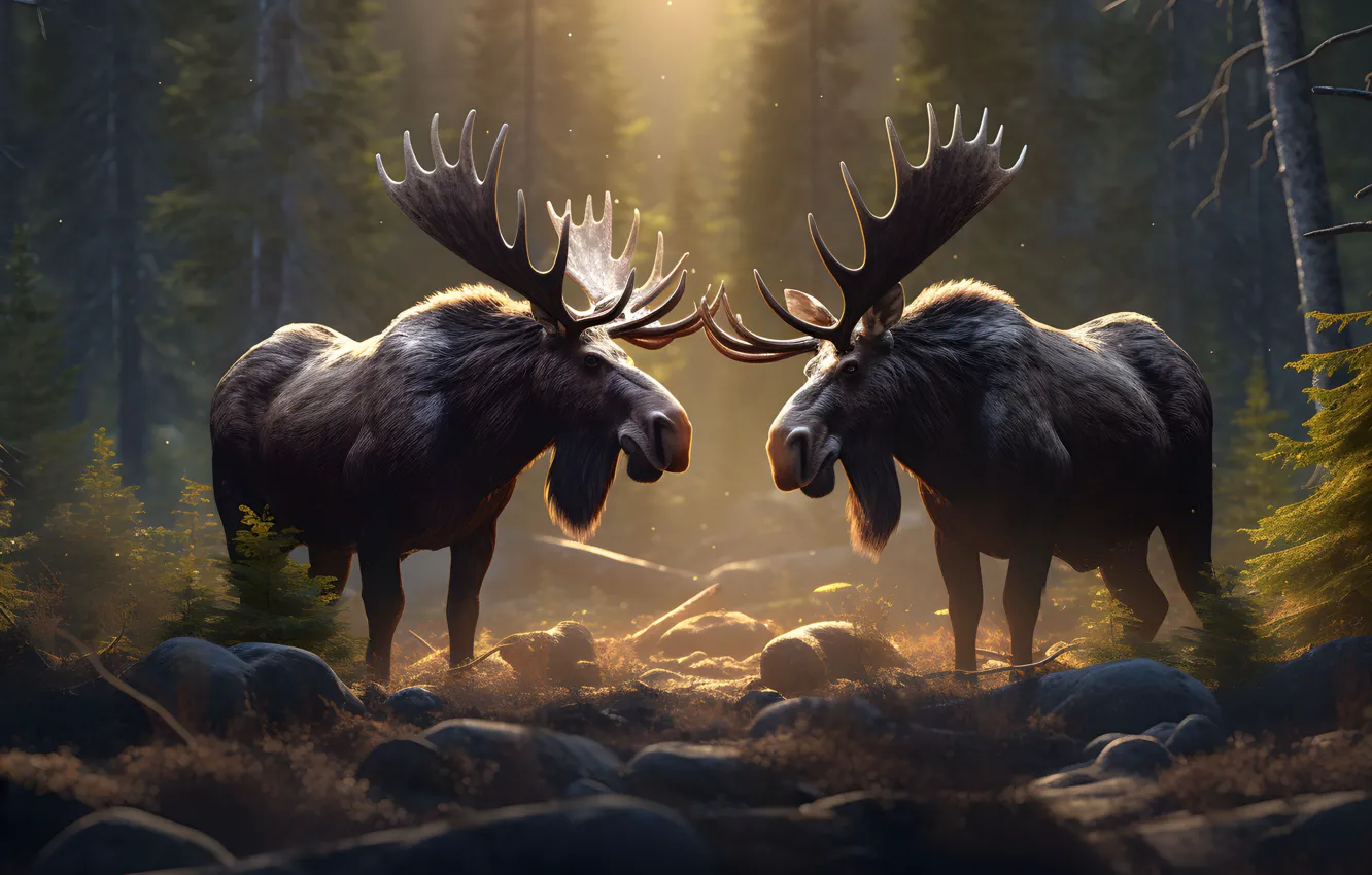 Wallpaper forest, moose, moose, AI art, neural network for mobile and ...