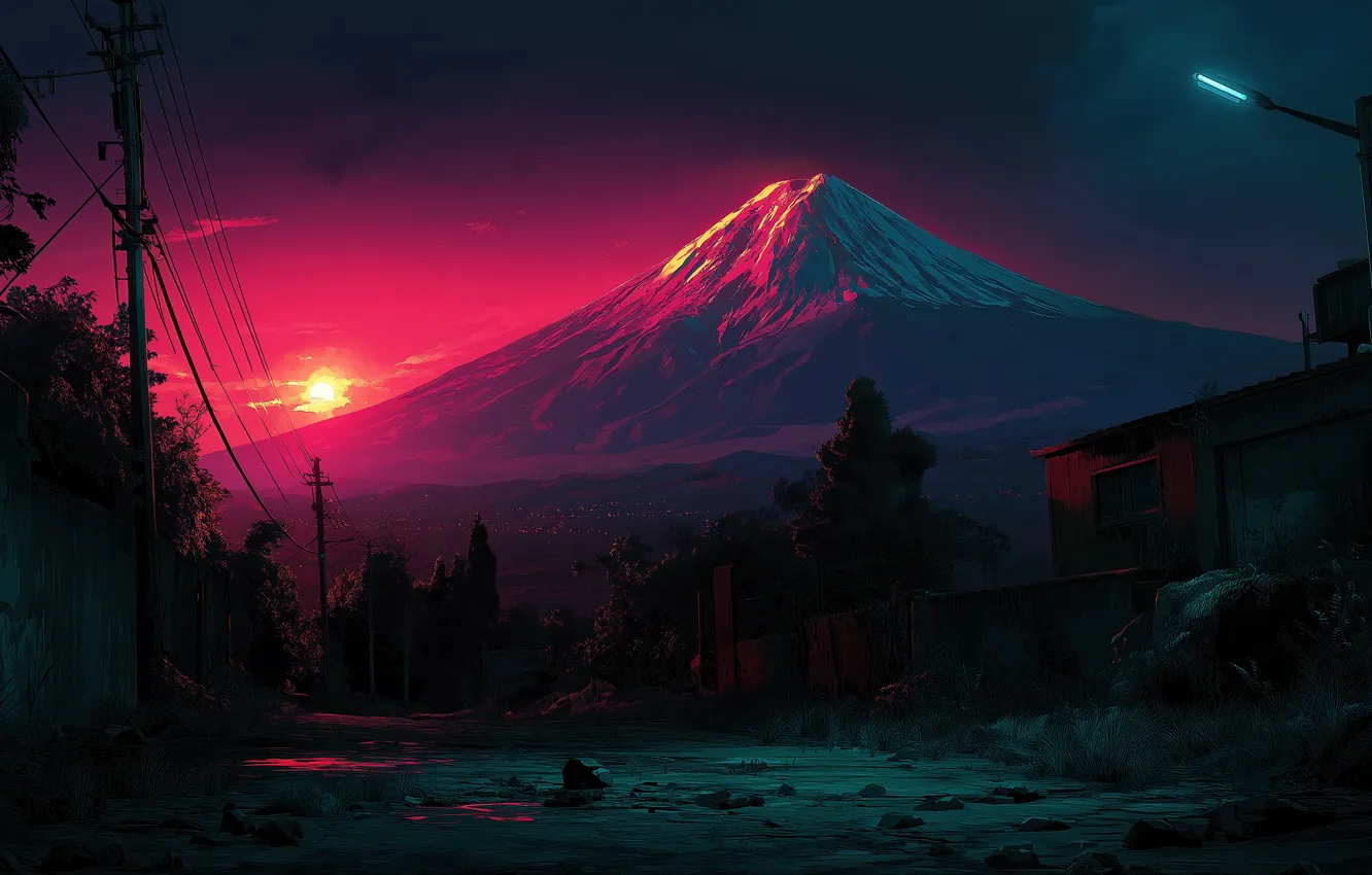 Wallpaper nature, mountain, red, Mount Fuji, AI art, AI art for mobile ...