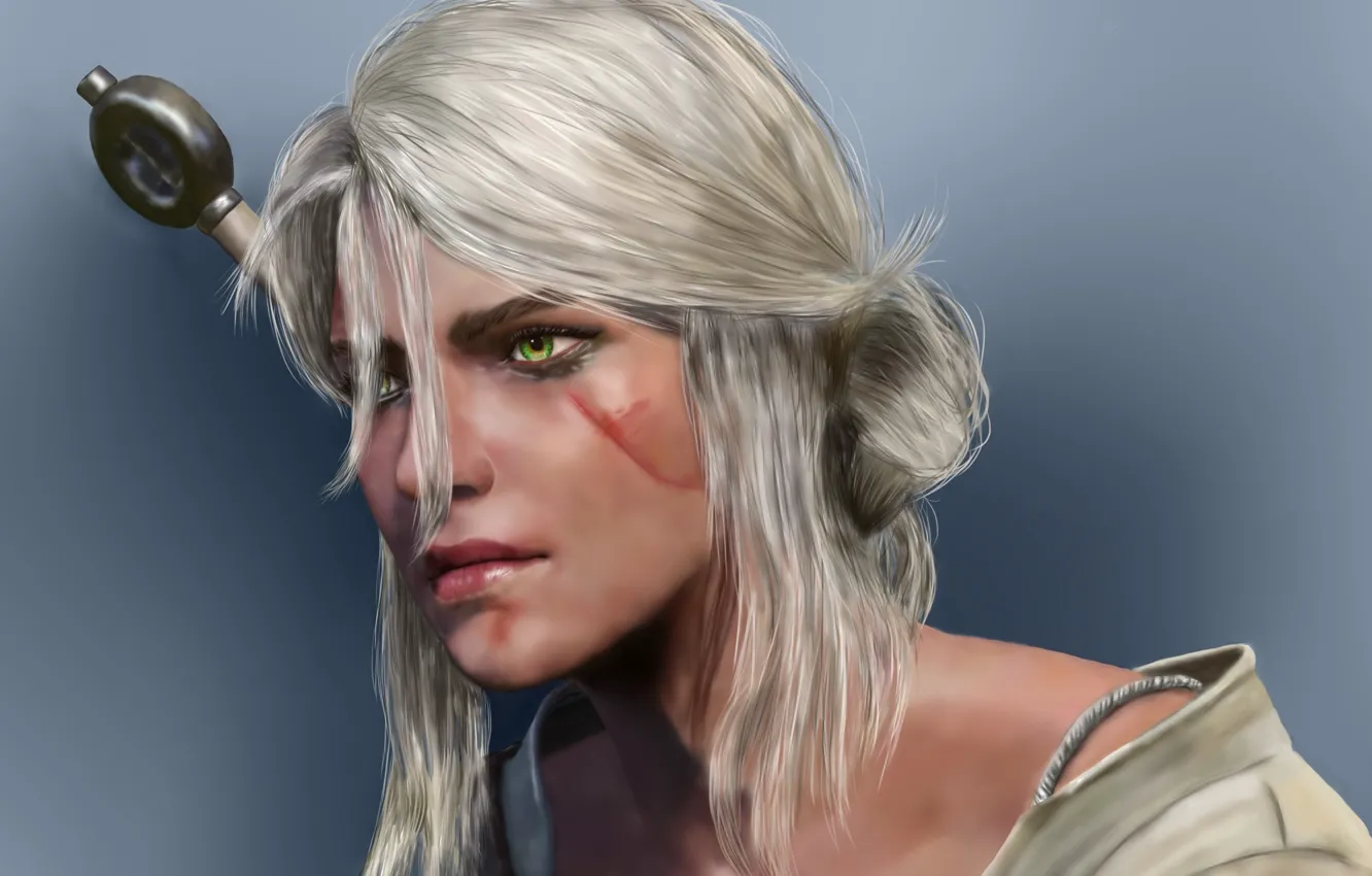 Wallpaper look, weapons, scar, green eyes, Ciri, Witcher 3: Wild Hunt ...