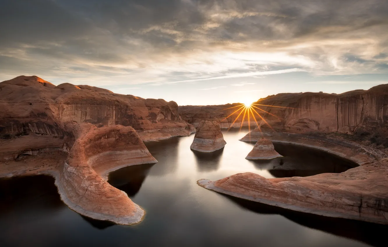 Wallpaper Sunrise, Lake Powell, Reflection Canyon for mobile and ...