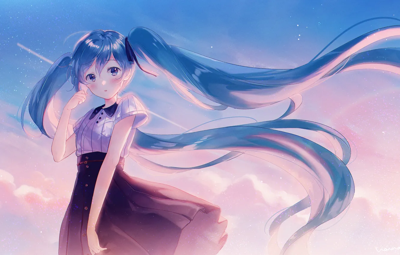 Wallpaper girl, the wind, Hatsune Miku, Vocaloid, Vocaloid, blue hair ...