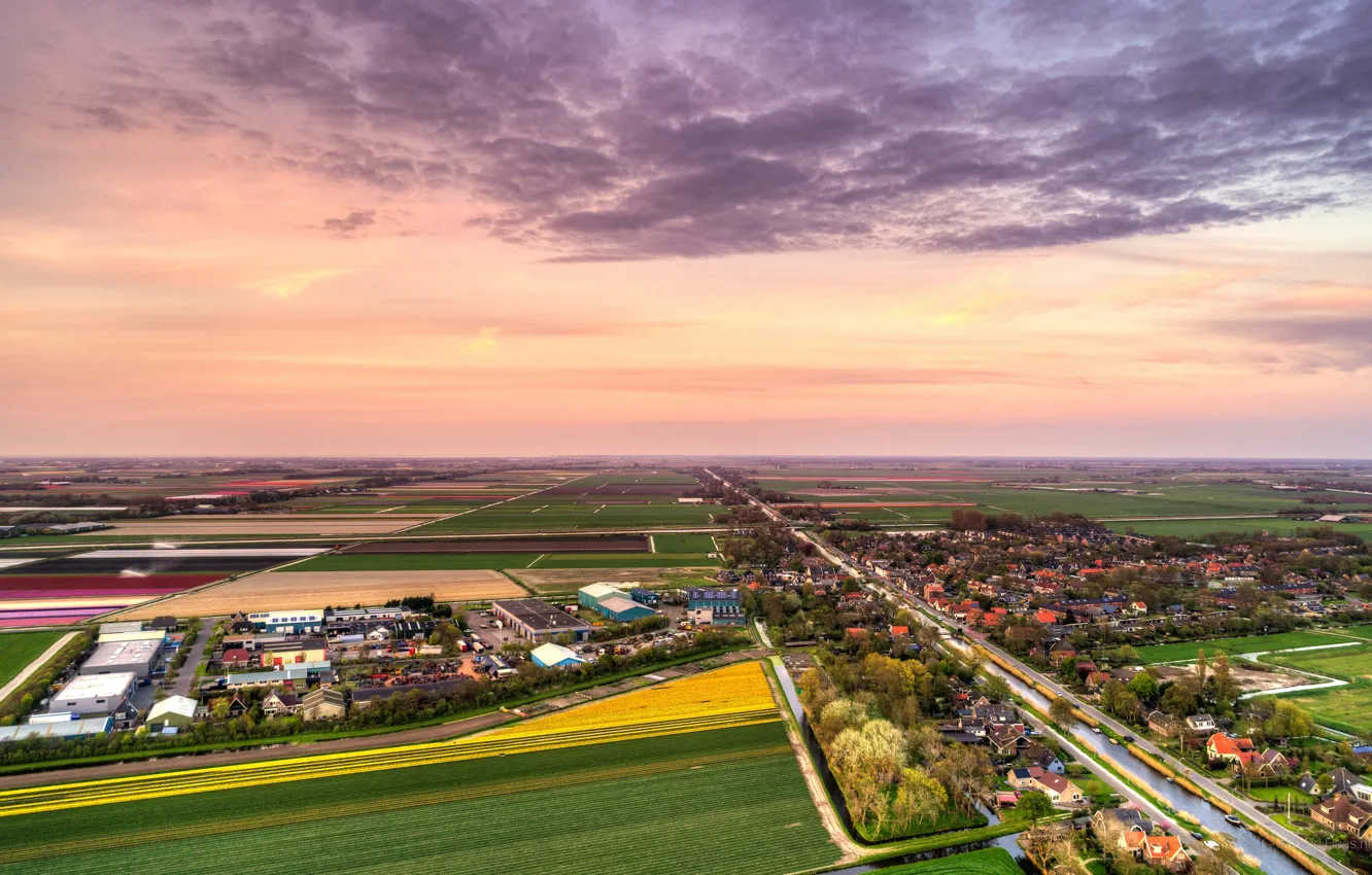 Wallpaper field, the sky, clouds, trees, home, horizon, panorama ...