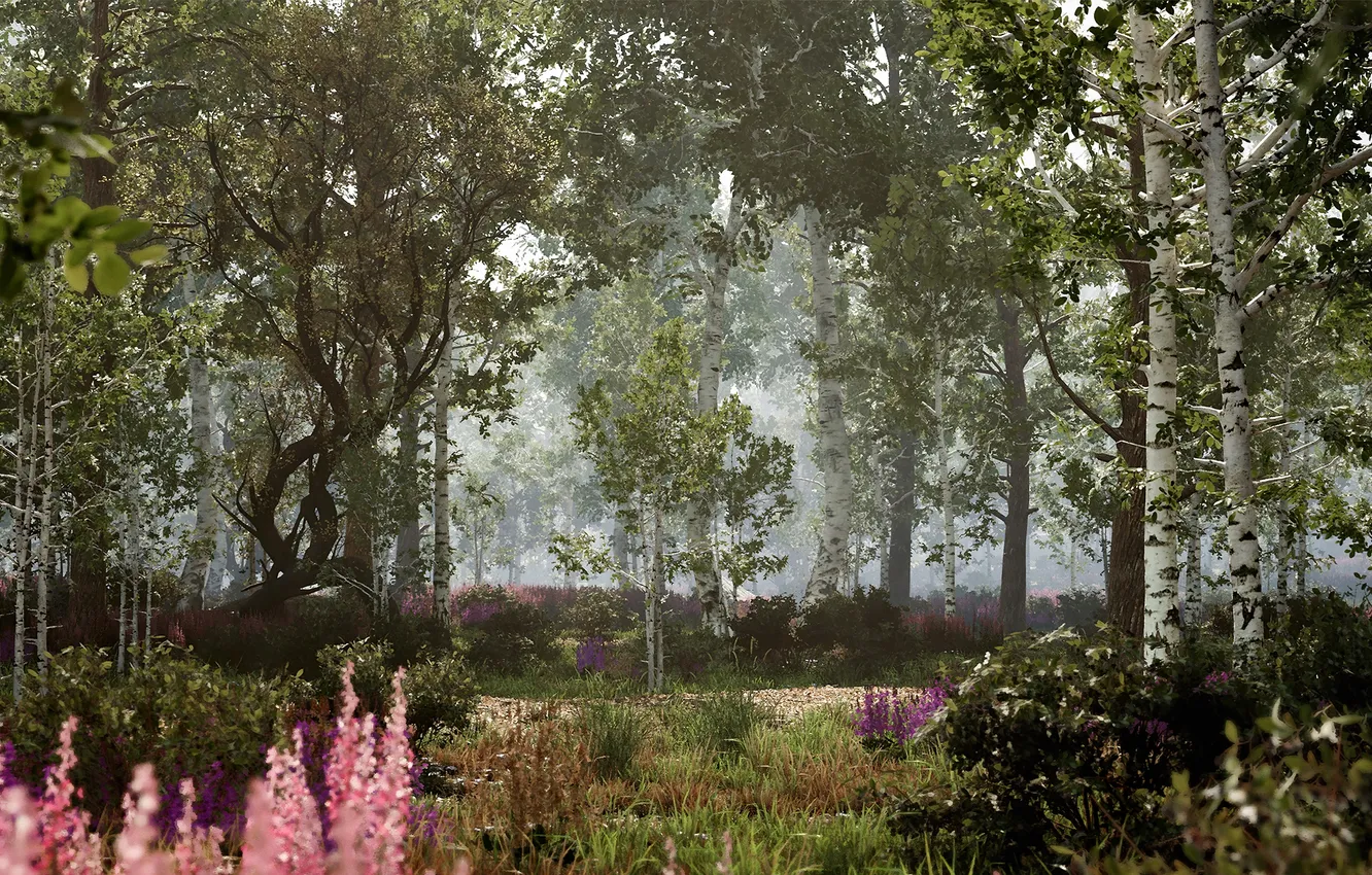 Wallpaper forest, flowers, nature, the game, art, distortion, game art ...