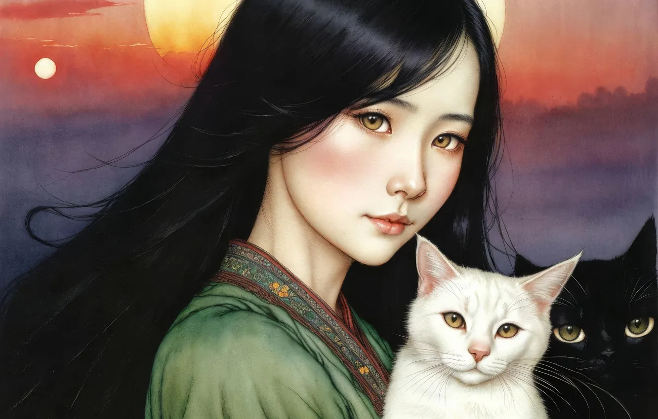 Wallpaper cat, cat, look, girl, the sun, sunset, pose, portrait for ...