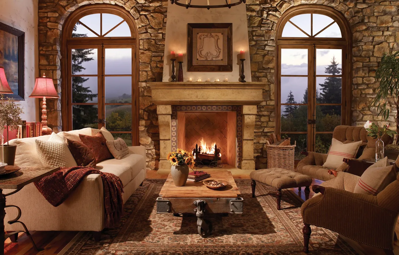 Wallpaper design, style, interior, fireplace, living room, fireplace ...