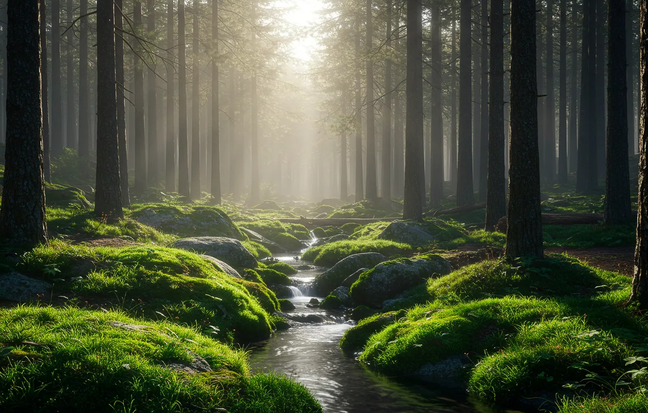 Wallpaper forest, grass, stream, Wallpaper, moss, wallpaper, grass ...