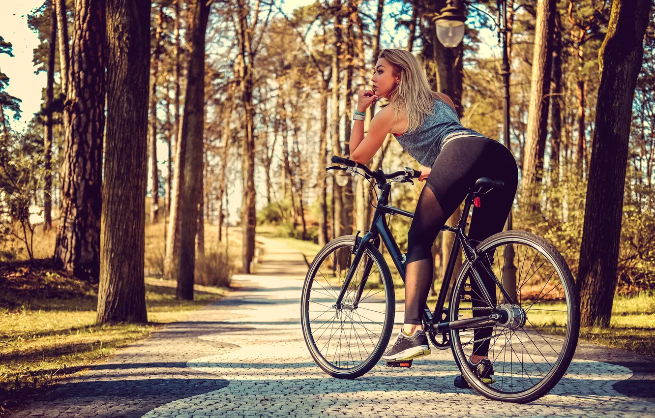 Wallpaper summer, sexy, bicycle, park, blond, female for mobile and ... Wallpaper summer, sexy, bicycle, park, blond, female for mobile and ...