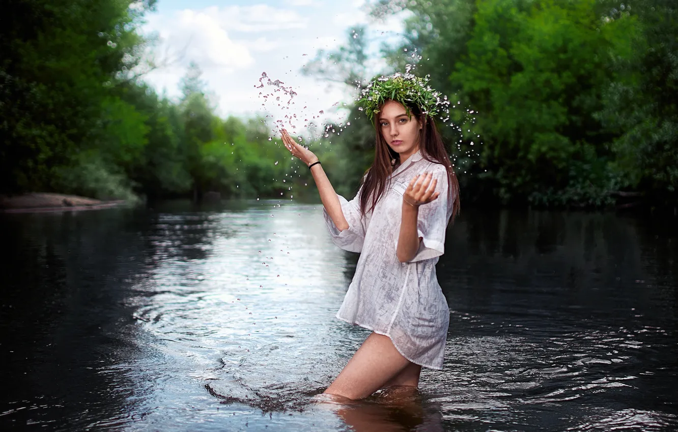 Wallpaper Summer Look Water Girl Squirt Nature Pose River For Mobile And Desktop Section
