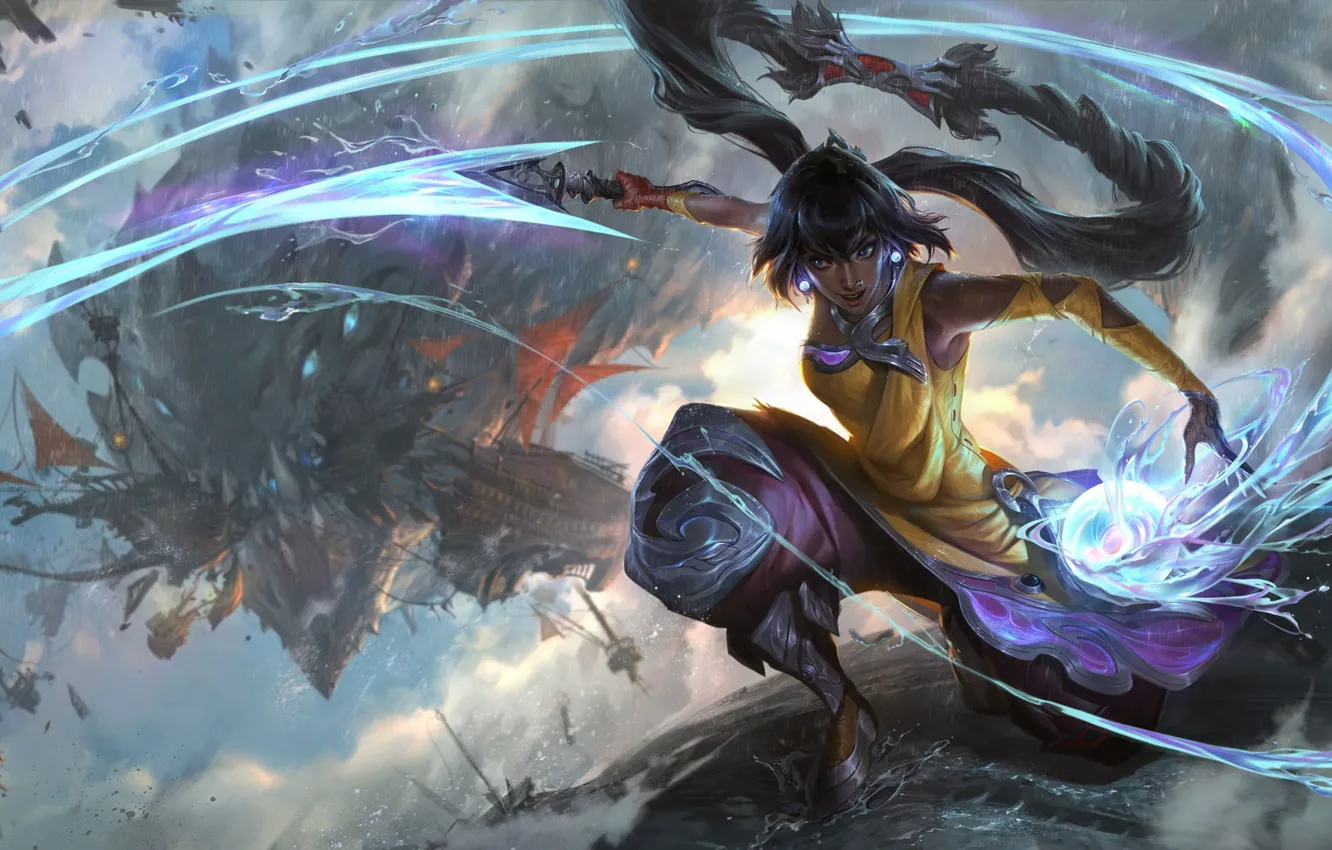 Wallpaper League of Legends, Game Art, Girl with guns, Nilah for mobile ...