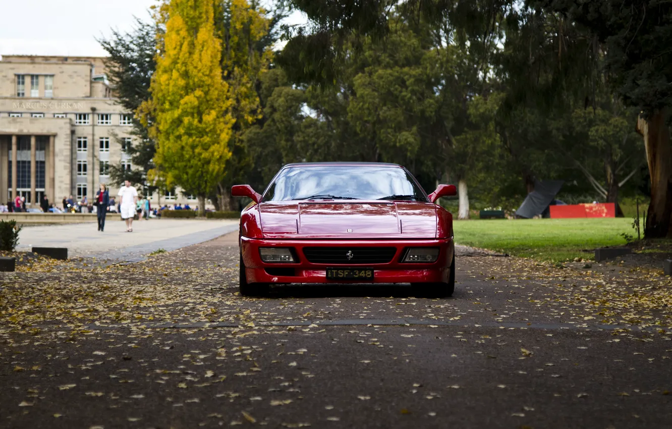 Wallpaper autumn, leaves, people, building, day, before, Ferrari, red ...