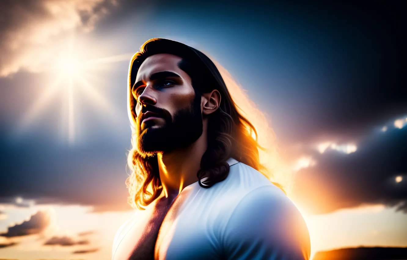 Wallpaper The sun, Clouds, Dawn, Hair, Male, Digital art, AI art, The ...