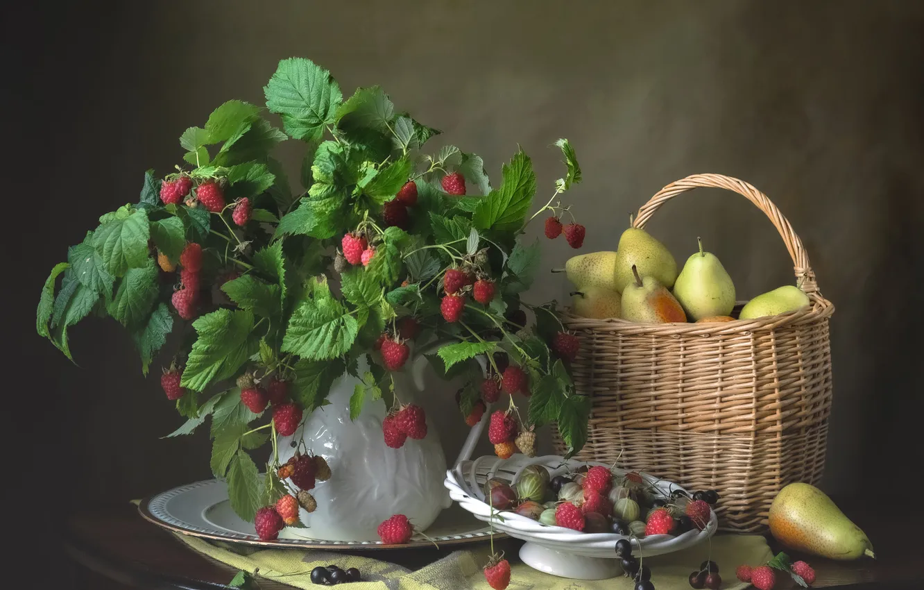 Wallpaper berries, raspberry, still life, pear for mobile and desktop ...
