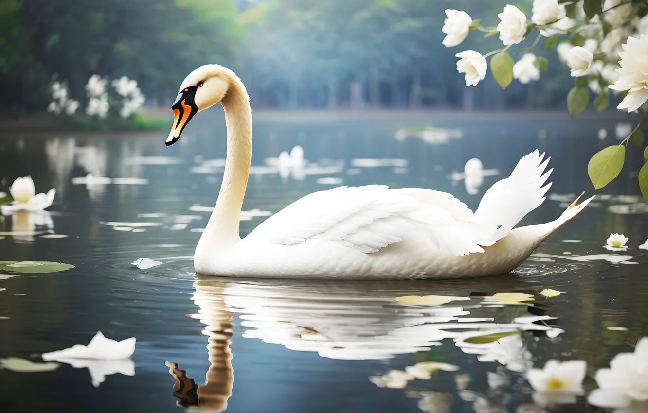 Wallpaper white, nature, lake, pond, bird, shore, Swan, pond for mobile and desktop, section ии ...