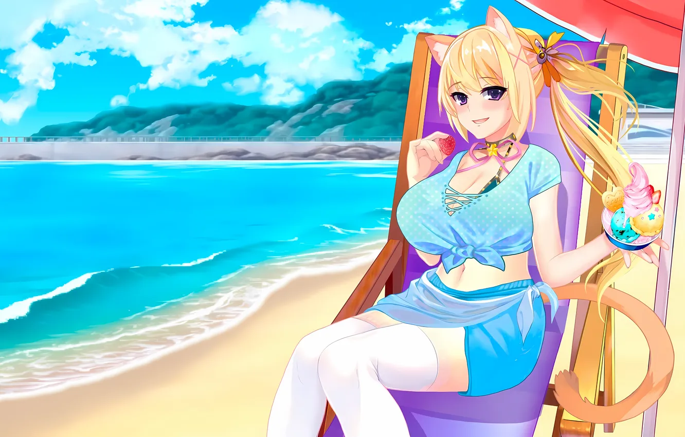 Wallpaper girl, sexy, game, cleavage, beach, thighhighs, sky, long hair for mobile and desktop ...