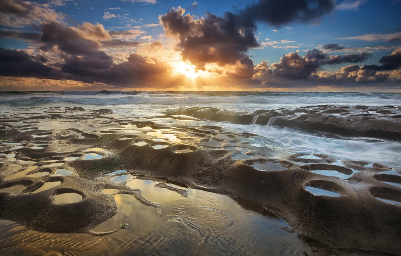 Wallpaper sea, water, the sun, rocks, stream for mobile and desktop ...