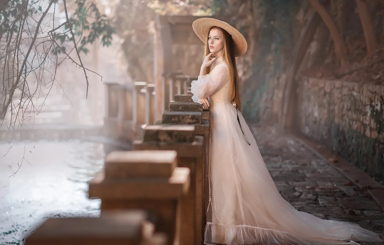 Wallpaper girl, pose, hat, fantasy, the fence, Princess for mobile and ...