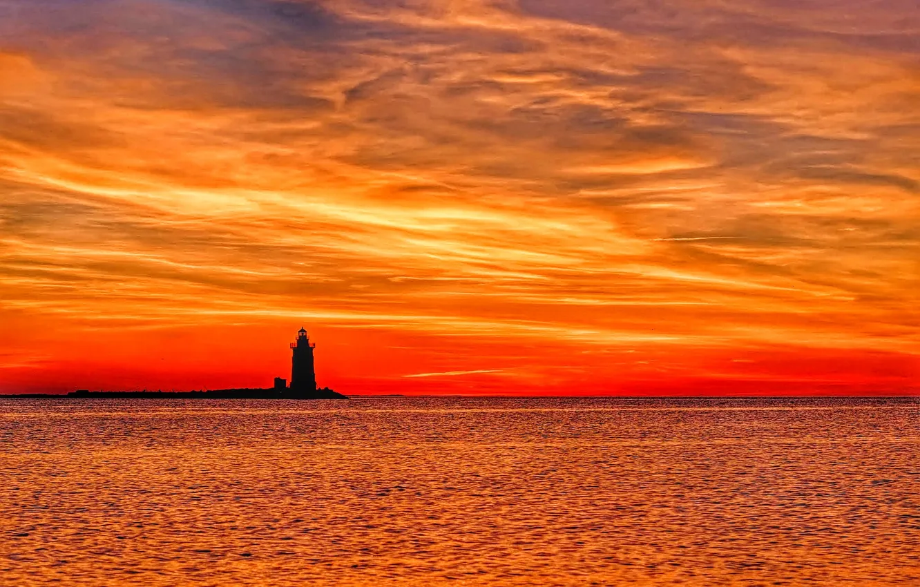 Wallpaper sunset, clouds, the sky, glow, lighthouse, sea for mobile and ...
