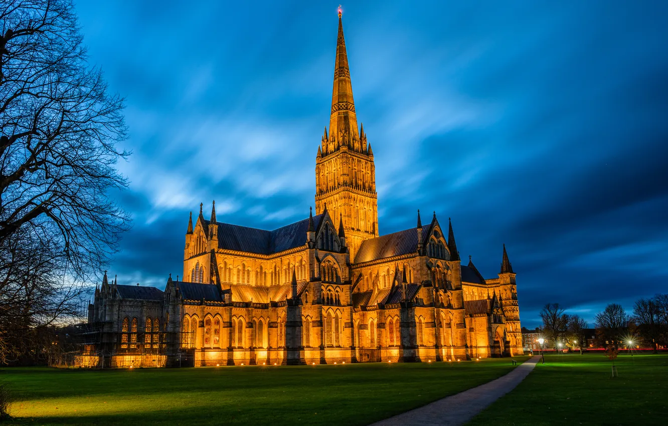 Wallpaper England, backlight, Cathedral, Salisbury for mobile and ...