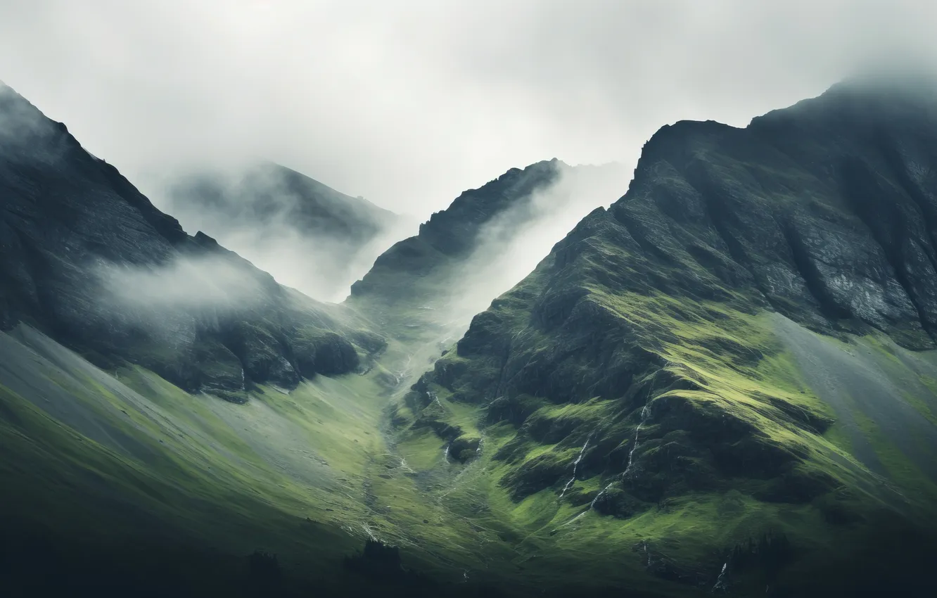 Wallpaper misty, landscape, nature, art, mountains, digital art, mist ...