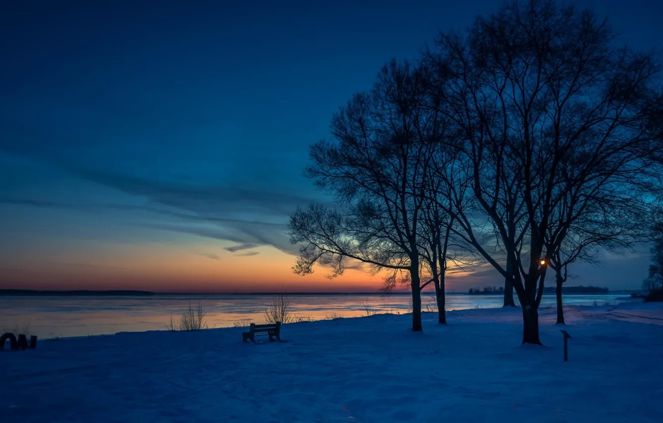 Wallpaper clouds, snow, trees, sunset, blue for mobile and desktop ...