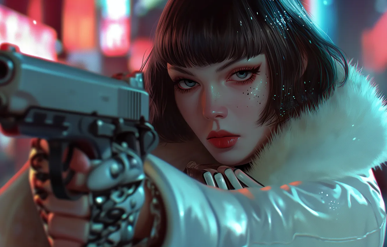 Wallpaper girl, gun, square, AI Art for mobile and desktop, section ии ...