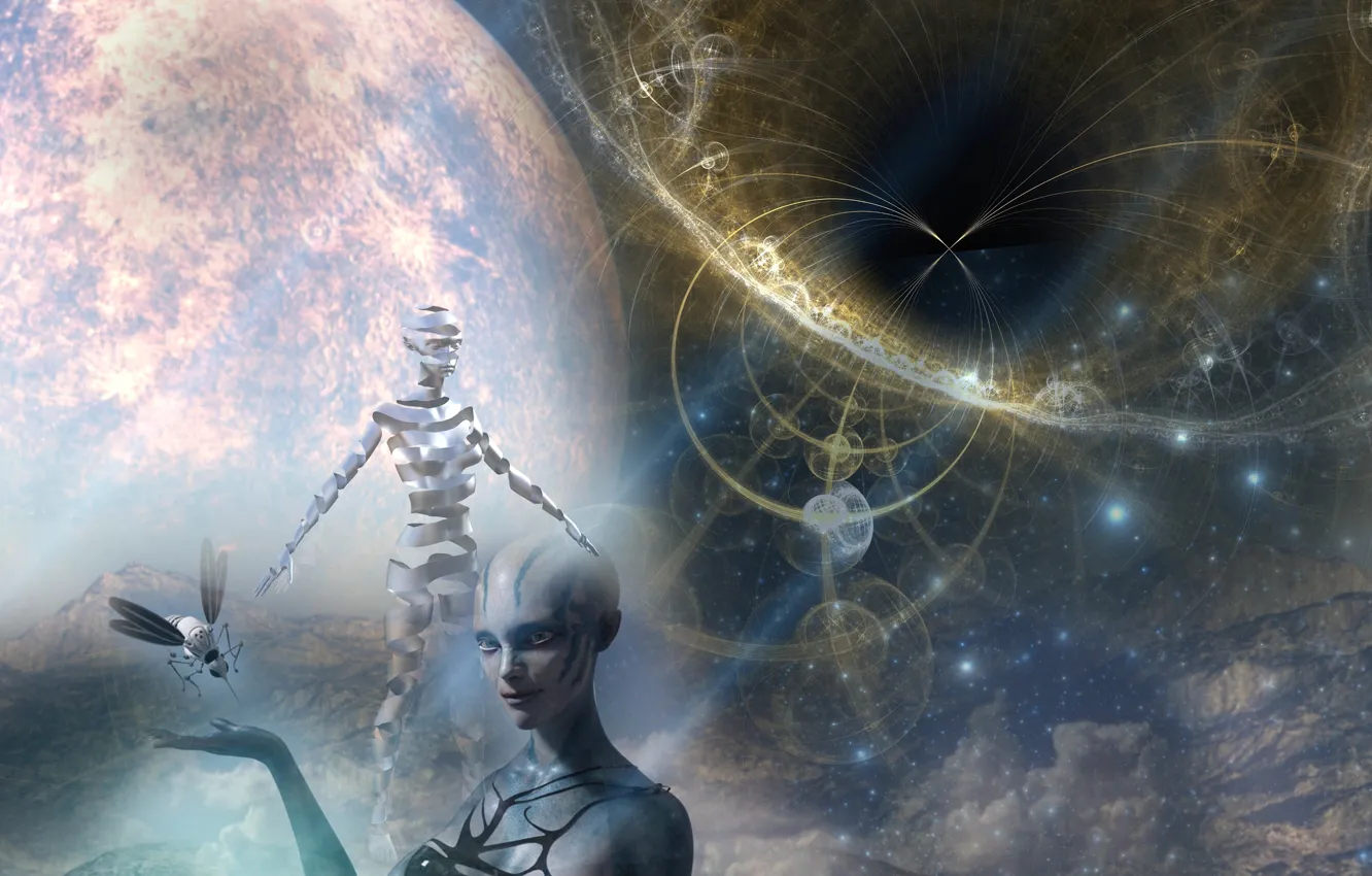 Wallpaper the sky, look, space, clouds, light, circles, pose, lights ...