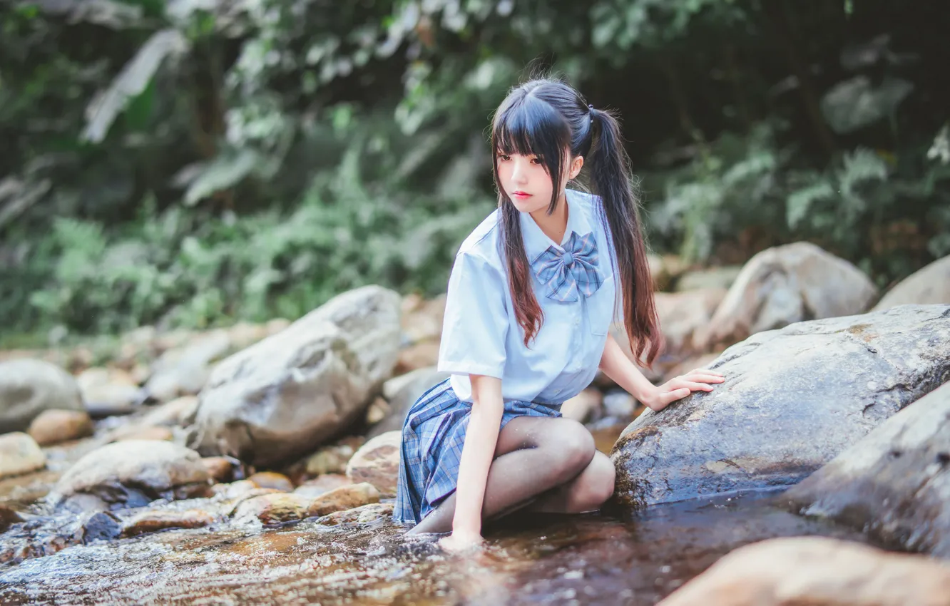 Wallpaper Rock, Beautiful, Asian, Model, Water, Woman, Cute, Pretty for ...