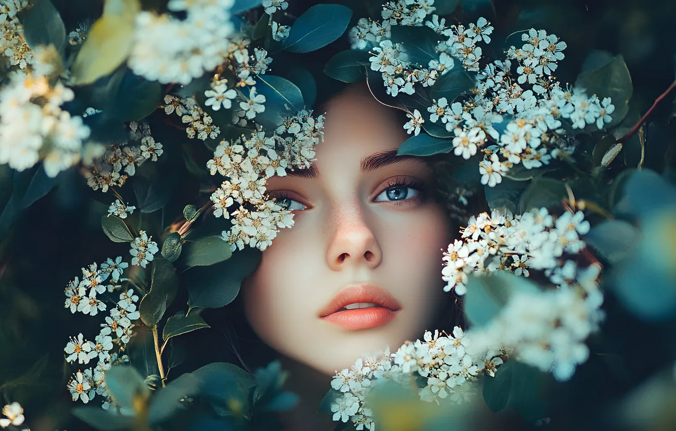 Wallpaper look, girl, face, pose, portrait, AI art, neural network for ...