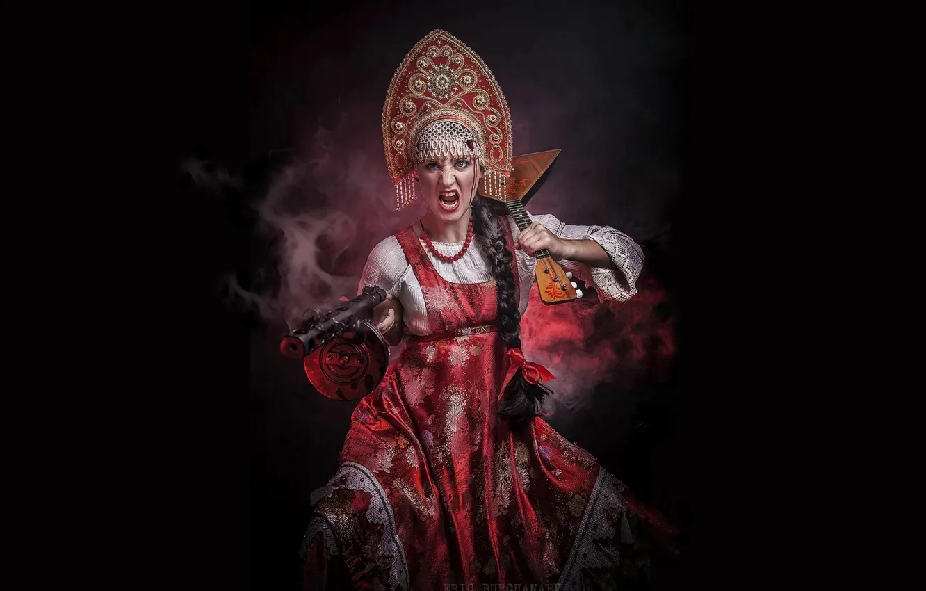 Wallpaper Girl, Smoke, PCA, PPSH-41, Kokoshnik, Eric Burhani, Balalaika ...