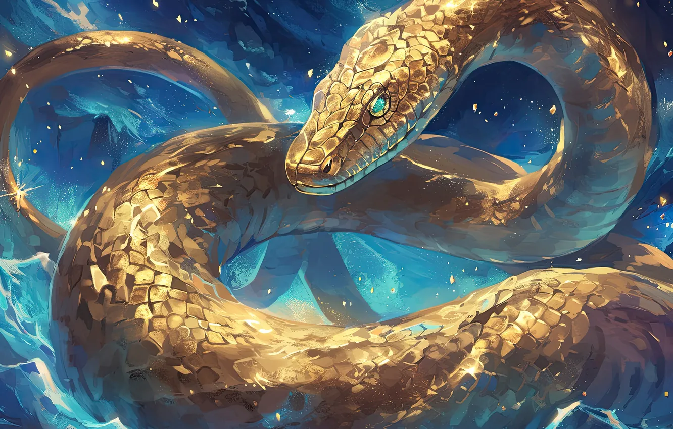Wallpaper look, face, pose, dragon, snake, fantasy, imitation painting ...
