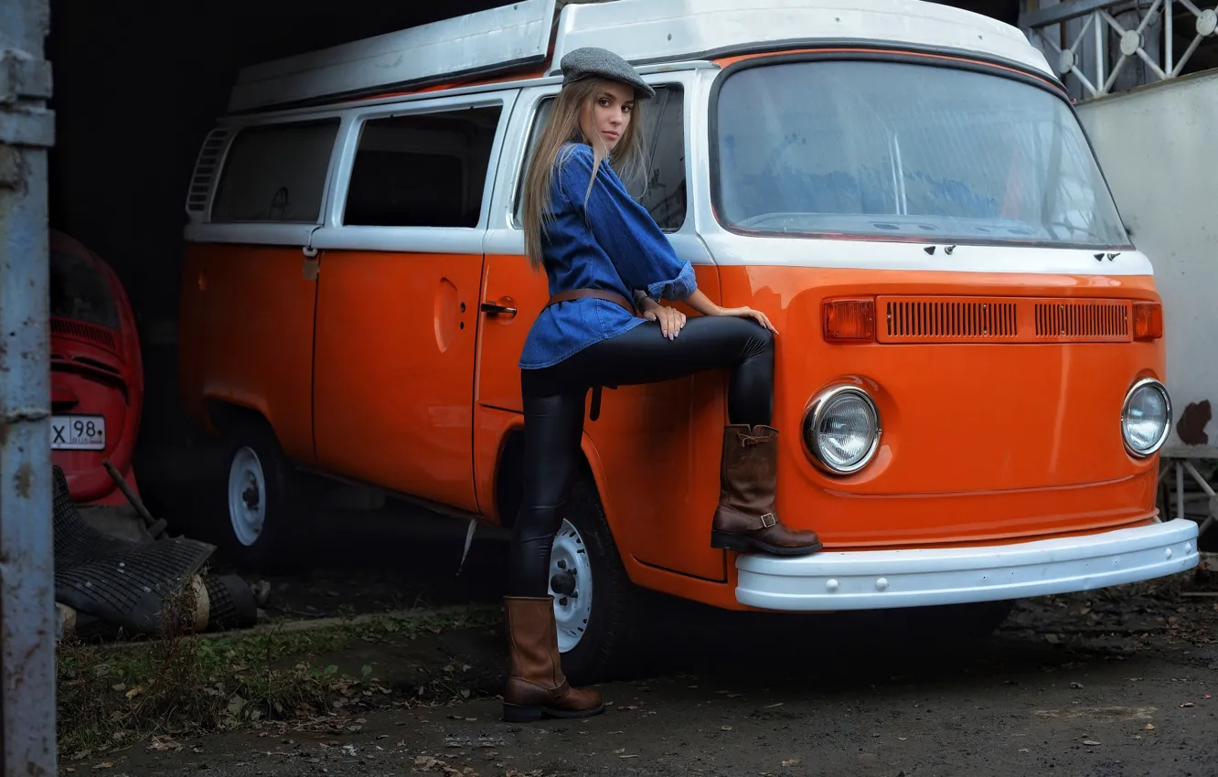 Wallpaper machine, pose, Girl, cap, shirt, legs, Vyacheslav Ivakhnenko, Yulia Fedoseeva for ...