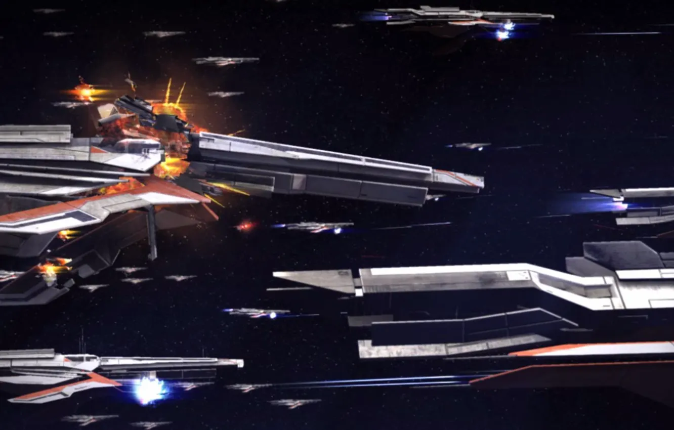 Wallpaper space, the explosion, war, ships, Mass Effect for mobile and ...