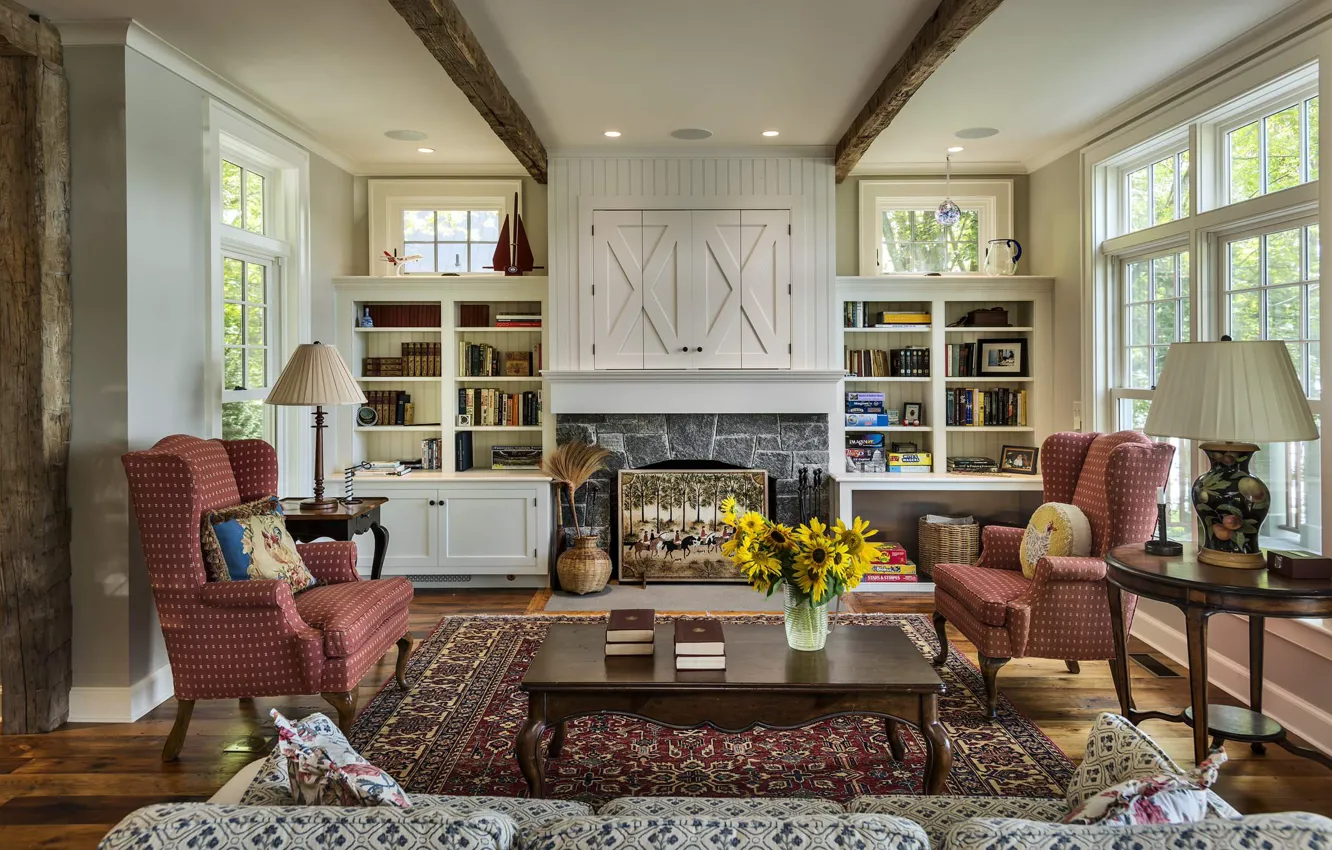 Wallpaper room, interior, fireplace, library, living room for mobile ...