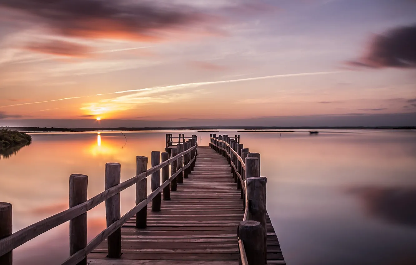 Wallpaper horizon, calm, bridges, Italy, sunset on the sea, Mourisca ...