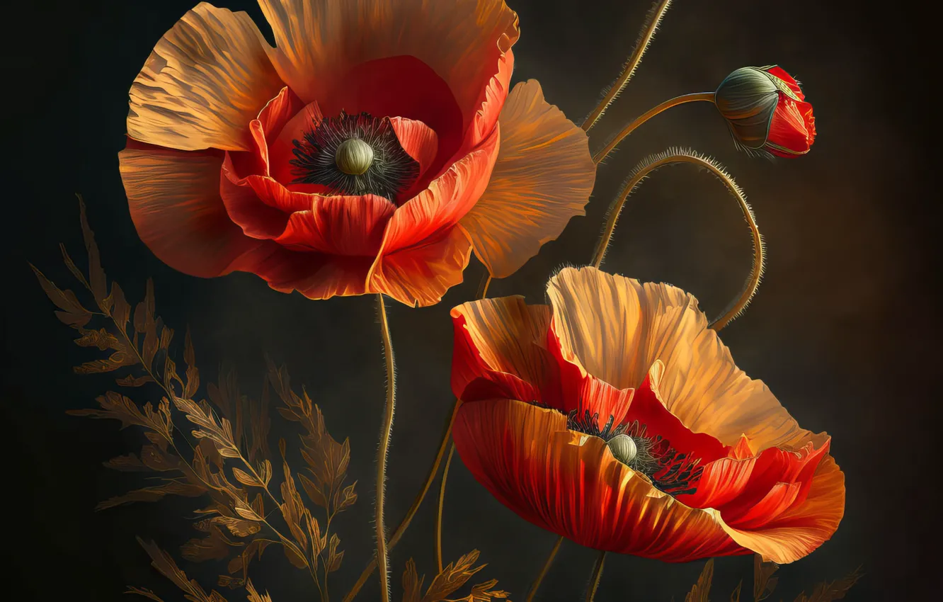 Wallpaper macro, flowers, graphics, Maki, art, red, digital art ...