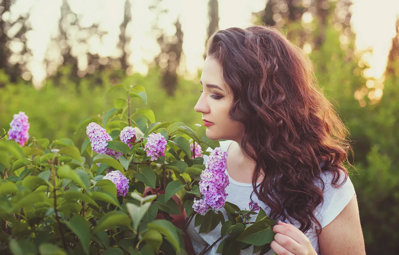 Wallpaper greens, leaves, girl, flowers, nature, face, Bush, portrait ...