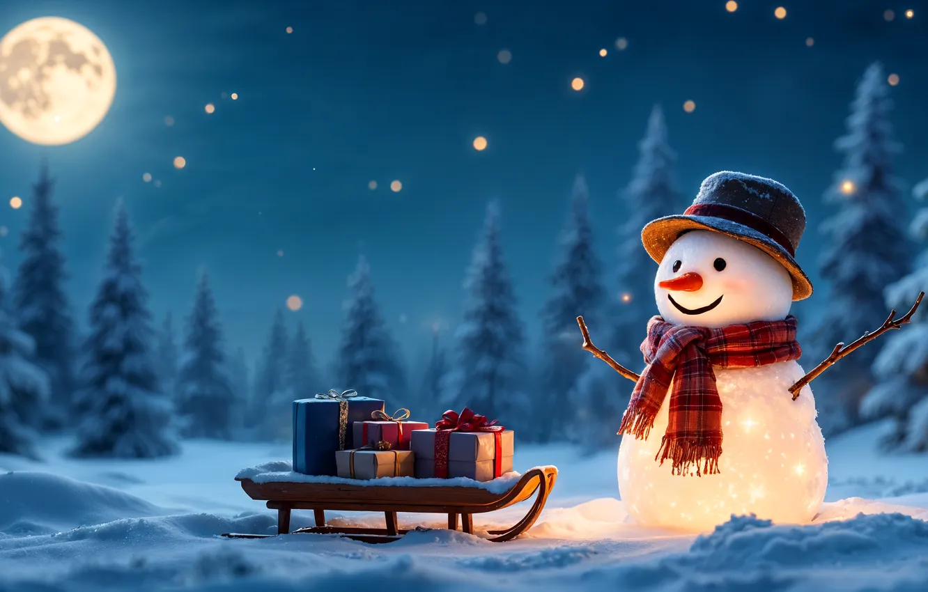 Wallpaper winter, snow, decoration, Christmas, New year, snowman, happy ...