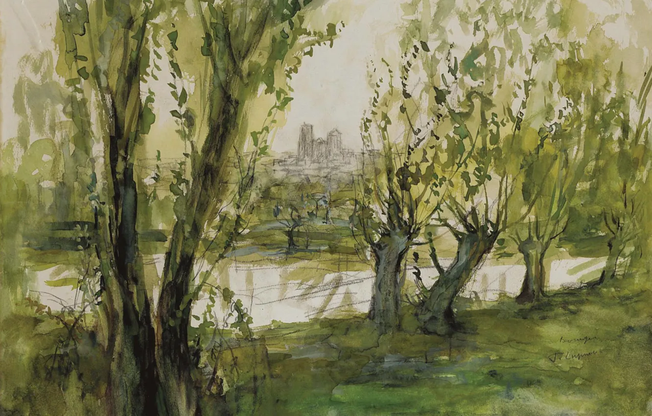 Wallpaper landscape, figure, watercolor, Burj view, Pierre Laprade ...