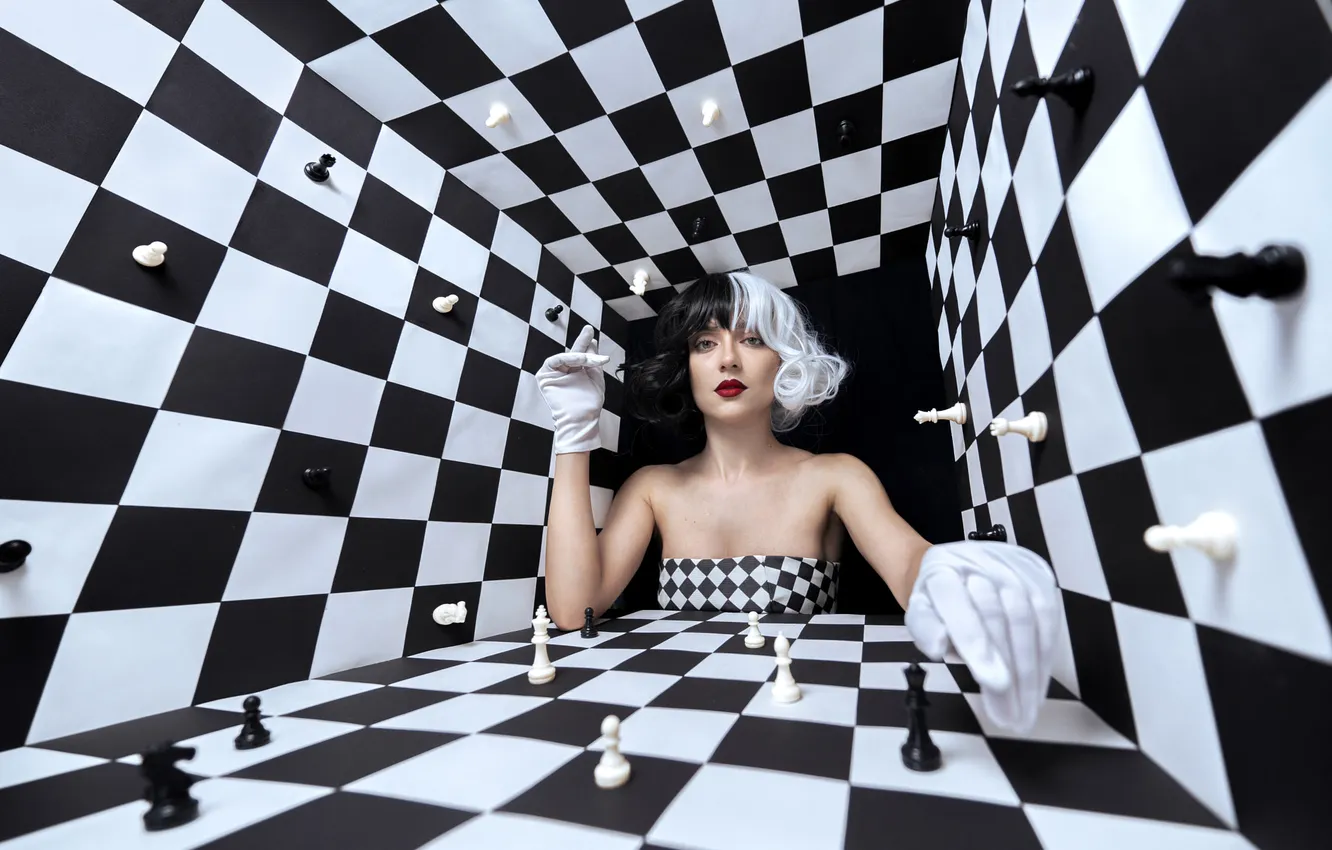 Wallpaper look, girl, face, space, pose, style, makeup, chess for ...