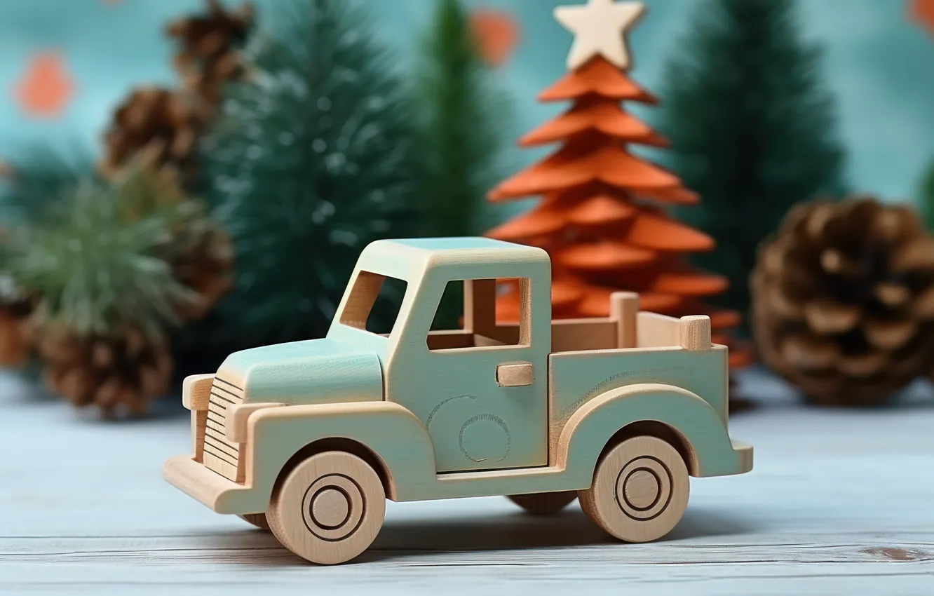 Wallpaper machine, forest, toy, toys, star, Christmas, truck, New year ...