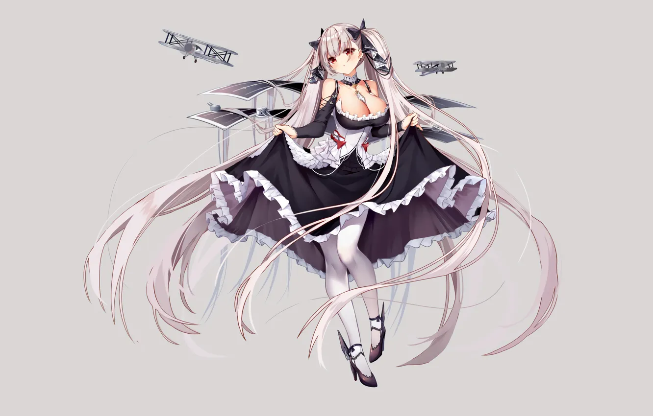 Wallpaper Girl Sexy Cleavage Long Hair Dress Boobs Anime